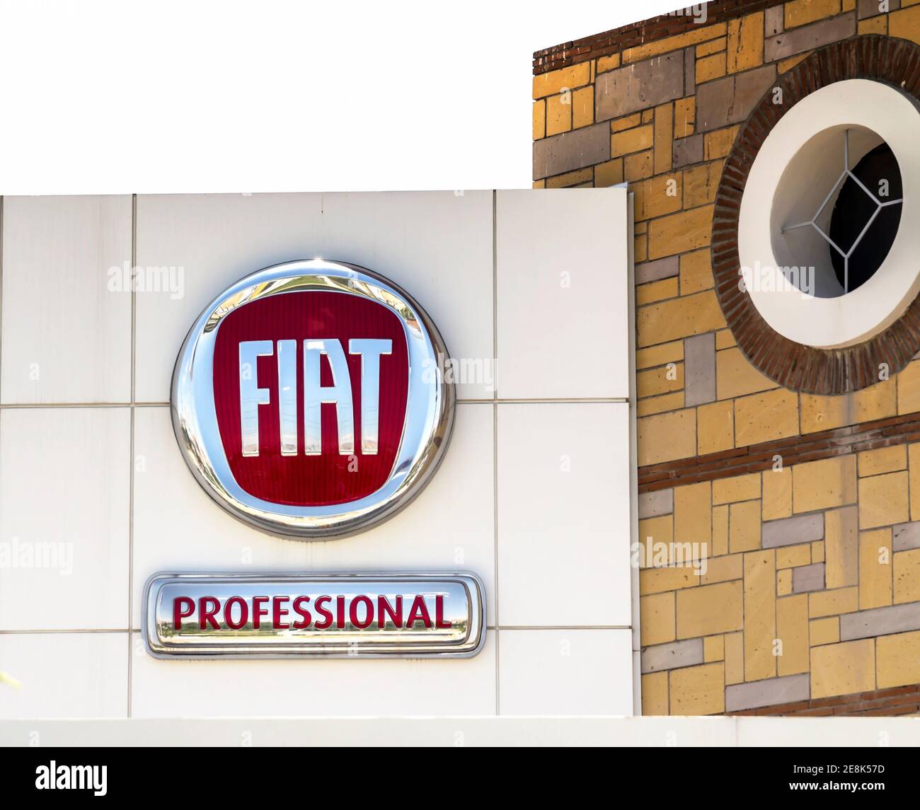 Fiat car dealership signboard. FIAT is Italian manufacturer vehicles ...