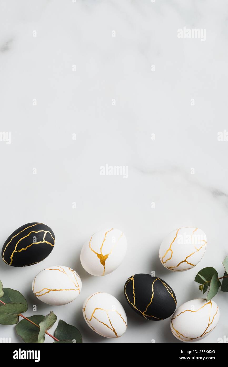 Happy Easter vertical banner mockup. Luxury Easter eggs decorated gold ...