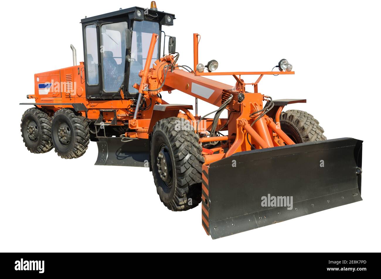 Modern three-axle road grader isolated on a white background Stock ...