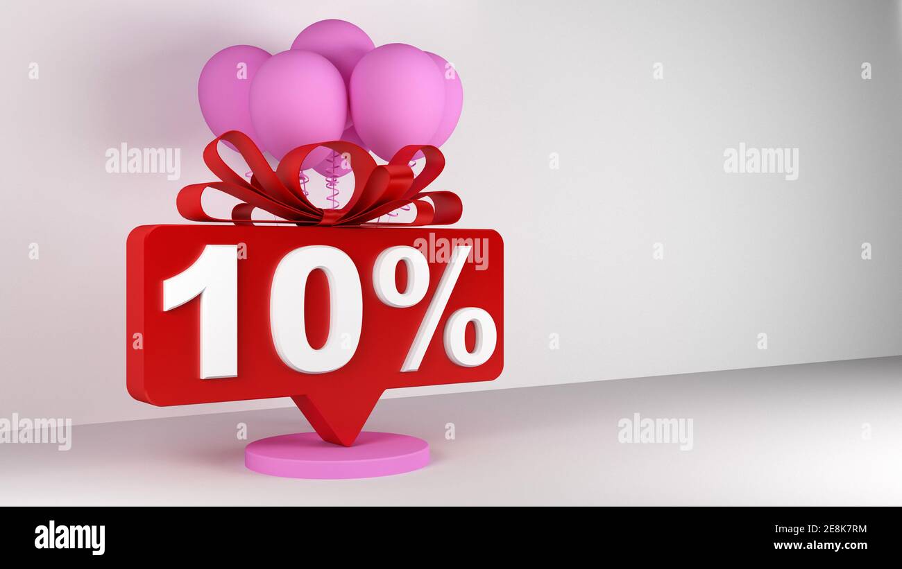 10 percent discount icon with bow and balloons. 3d rendering Stock ...