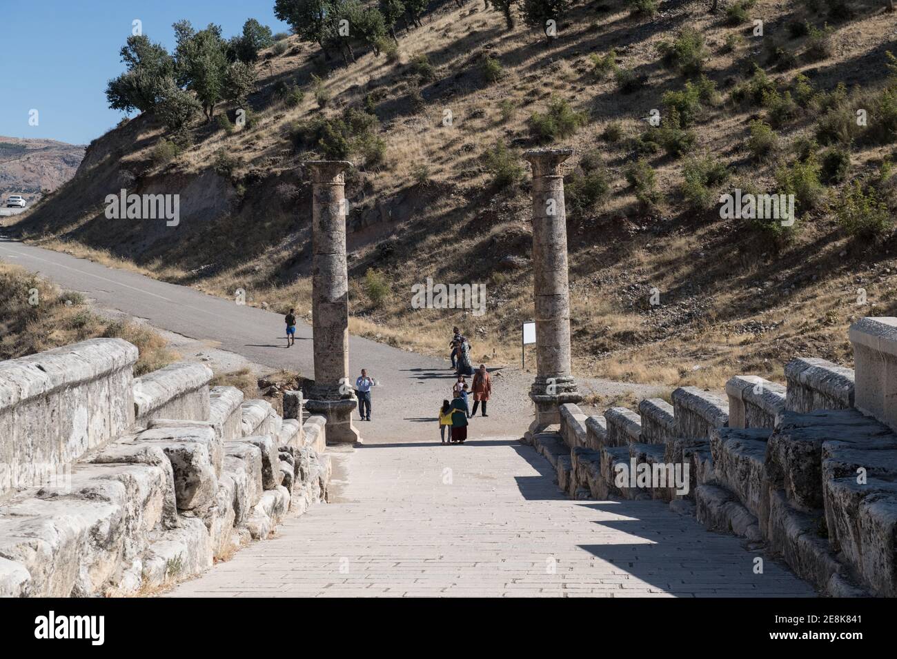 The ancient Karakuş Tumulus in Turkey, featuring towering stone columns ...