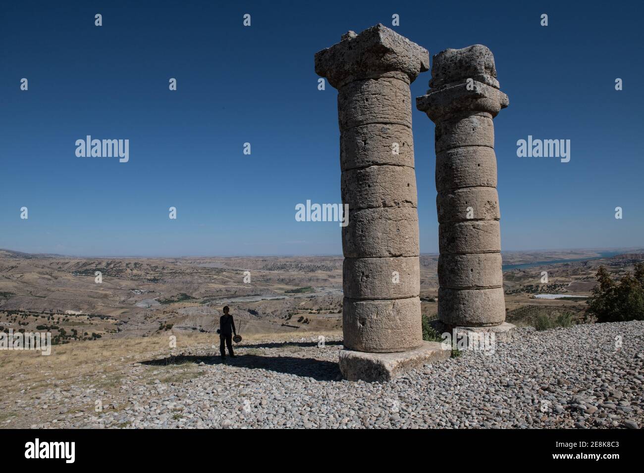 The ancient Karakuş Tumulus in Turkey, featuring towering stone columns ...