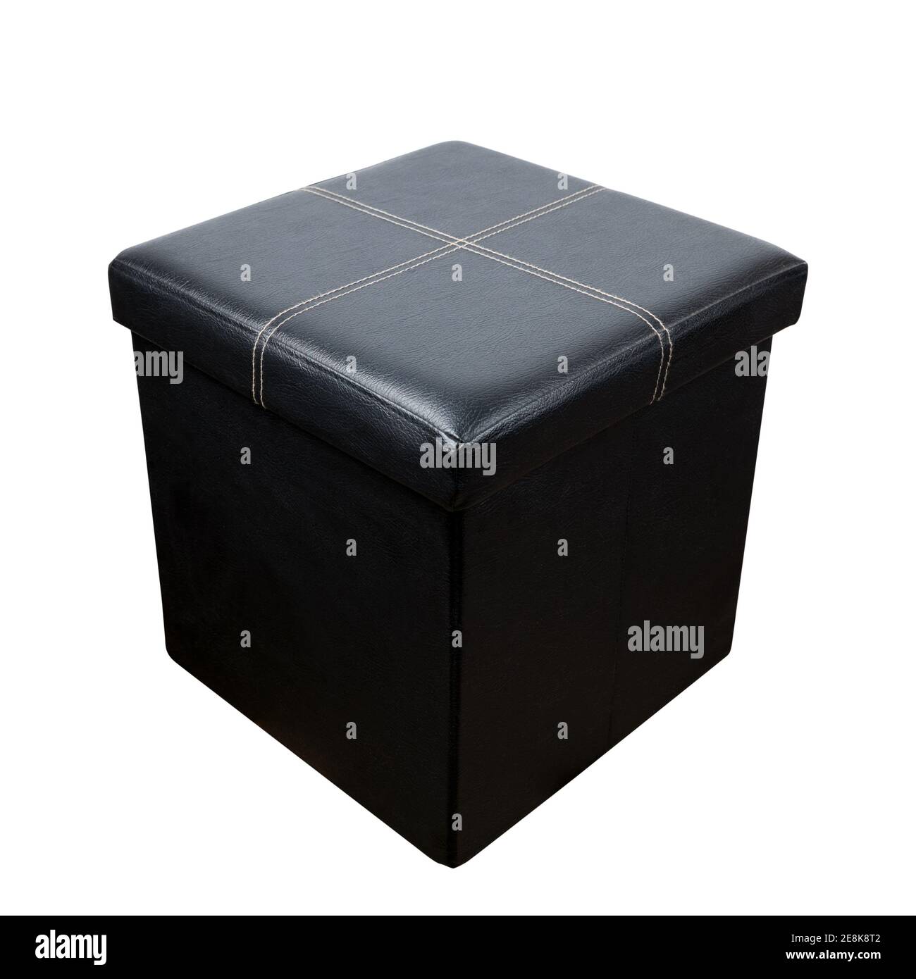 black leather sofa pouf isolated on a white background Stock Photo - Alamy