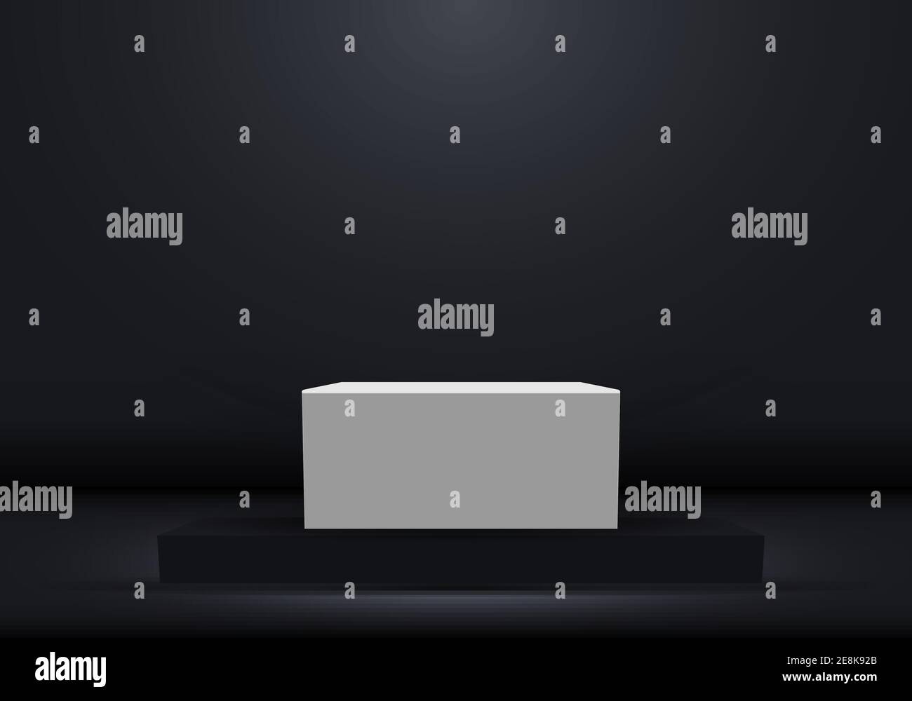3D realistic dark platform with white empty pedestal for product ...