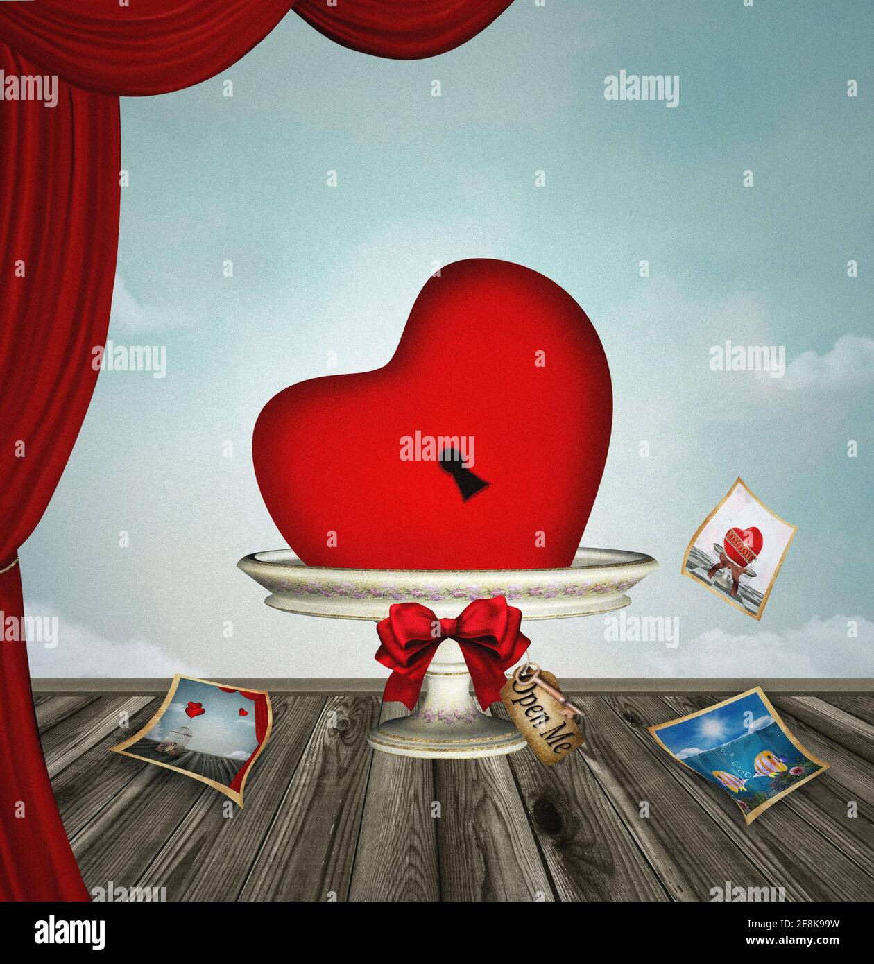 Heart with a keyhole on a surreal stage Stock Photo - Alamy