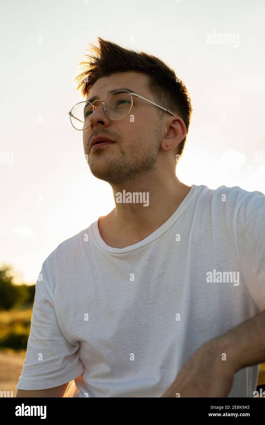 European white model man with blonde hair outside Stock Photo - Alamy