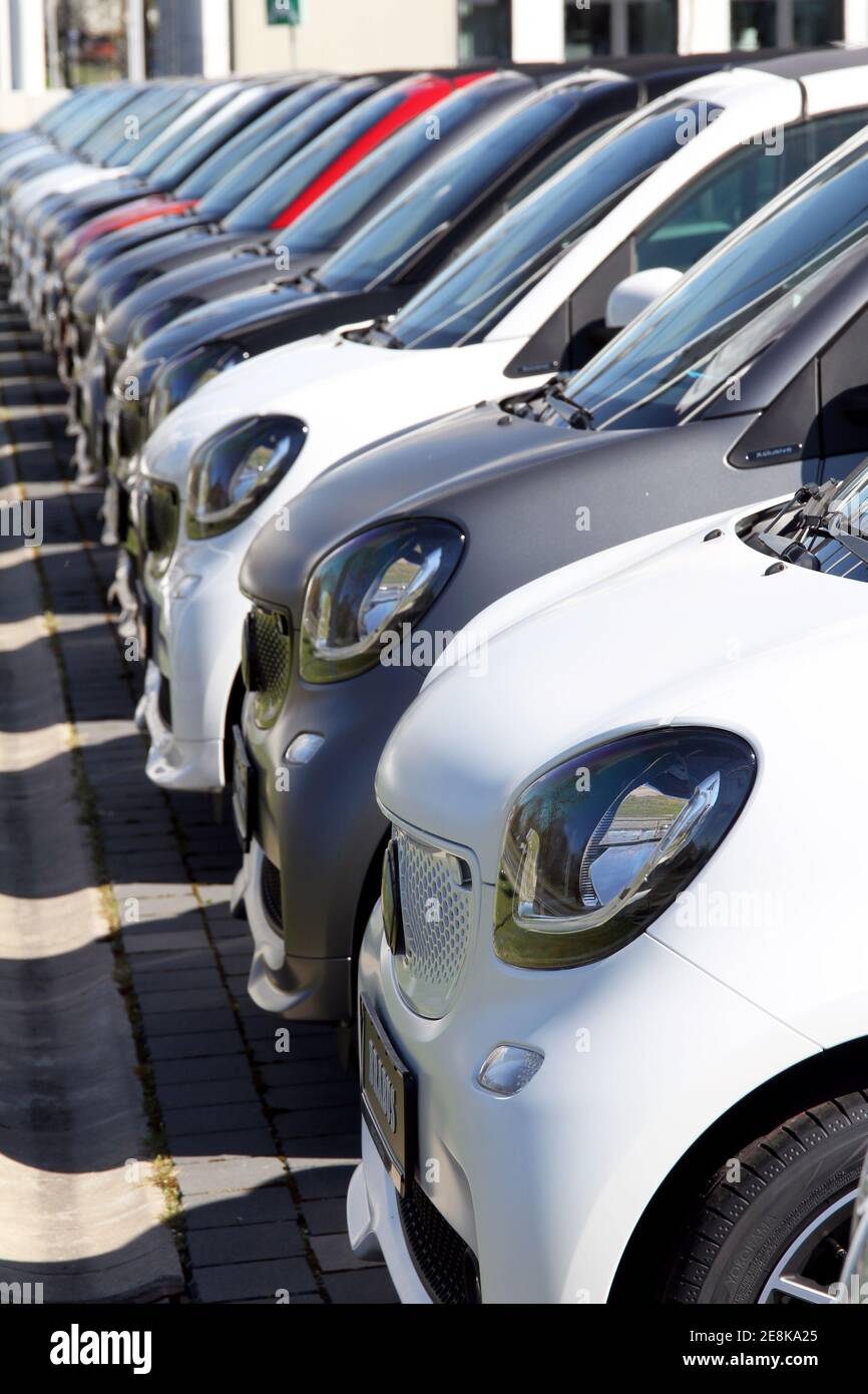 Nurnberg, Germany: A Smart Fortwo car exhibited in front of the ...