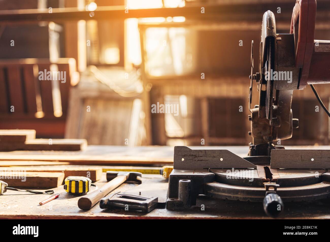 carpentry tools on an old workbench: woodworking, craftsmanship and ...