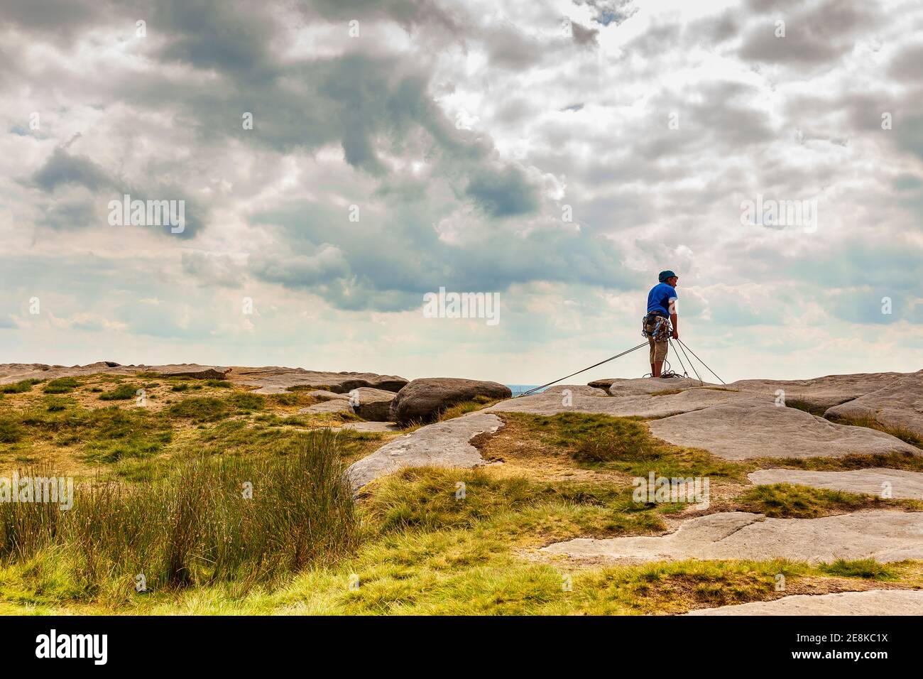 rock Climbers at Curbar Edge in the beautiful Peak District National ...