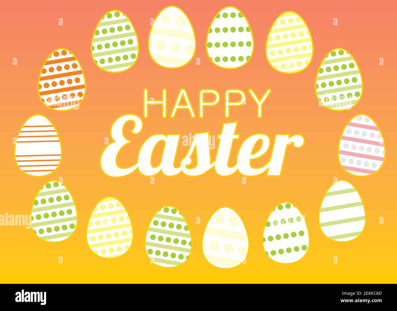 Happy Easter orange background with ornamented eggs around. Easter ...