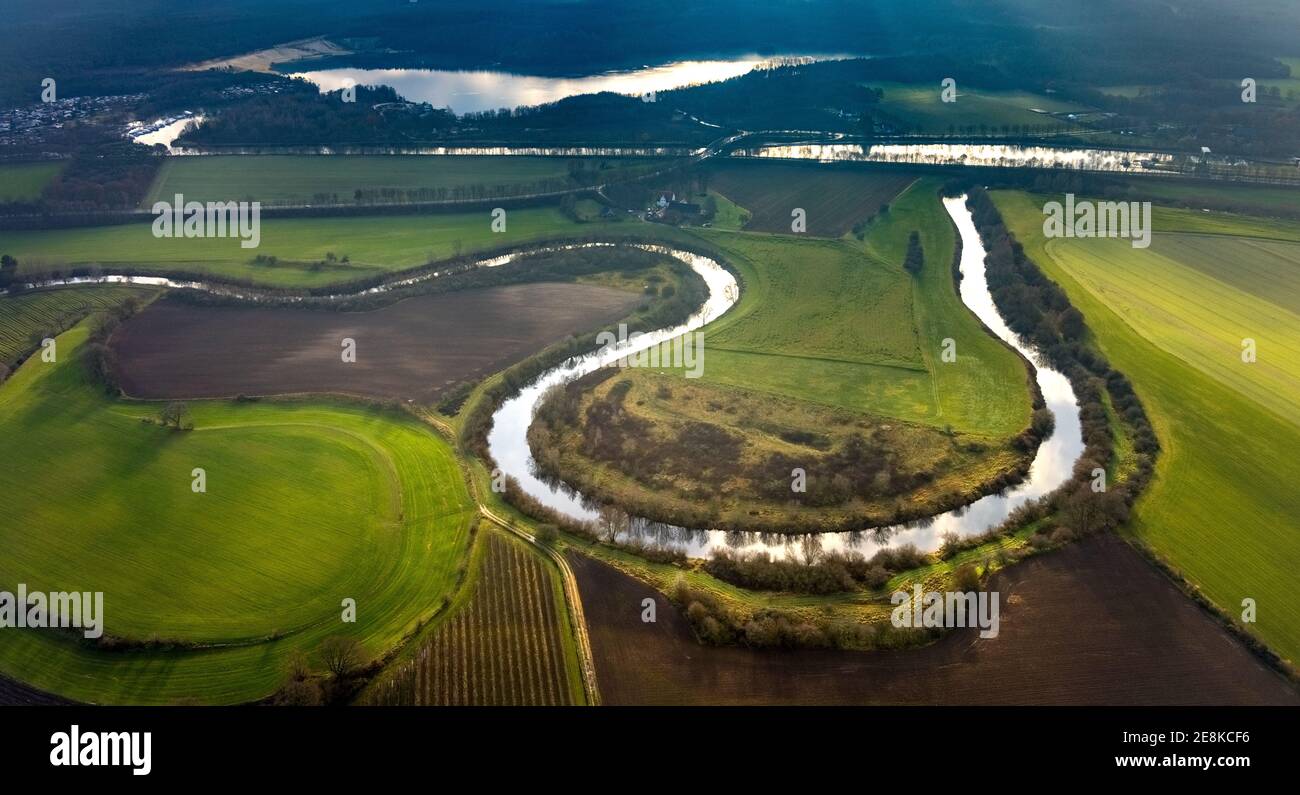 Aerial view of the Lippe floodplain and Lippe loop with a view of a ...