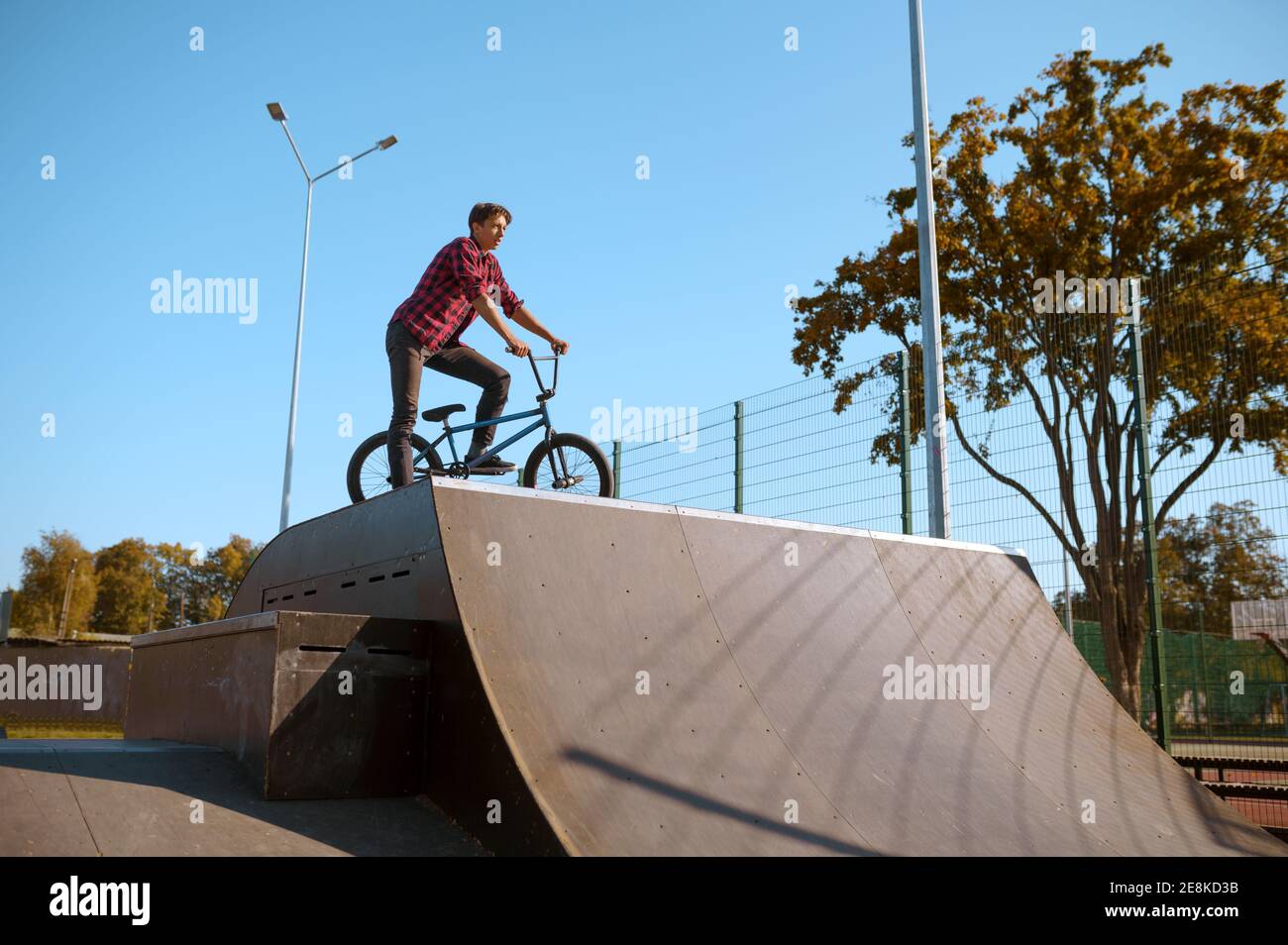 Bmx biker doing trick,teenager in skatepark Stock Photo - Alamy