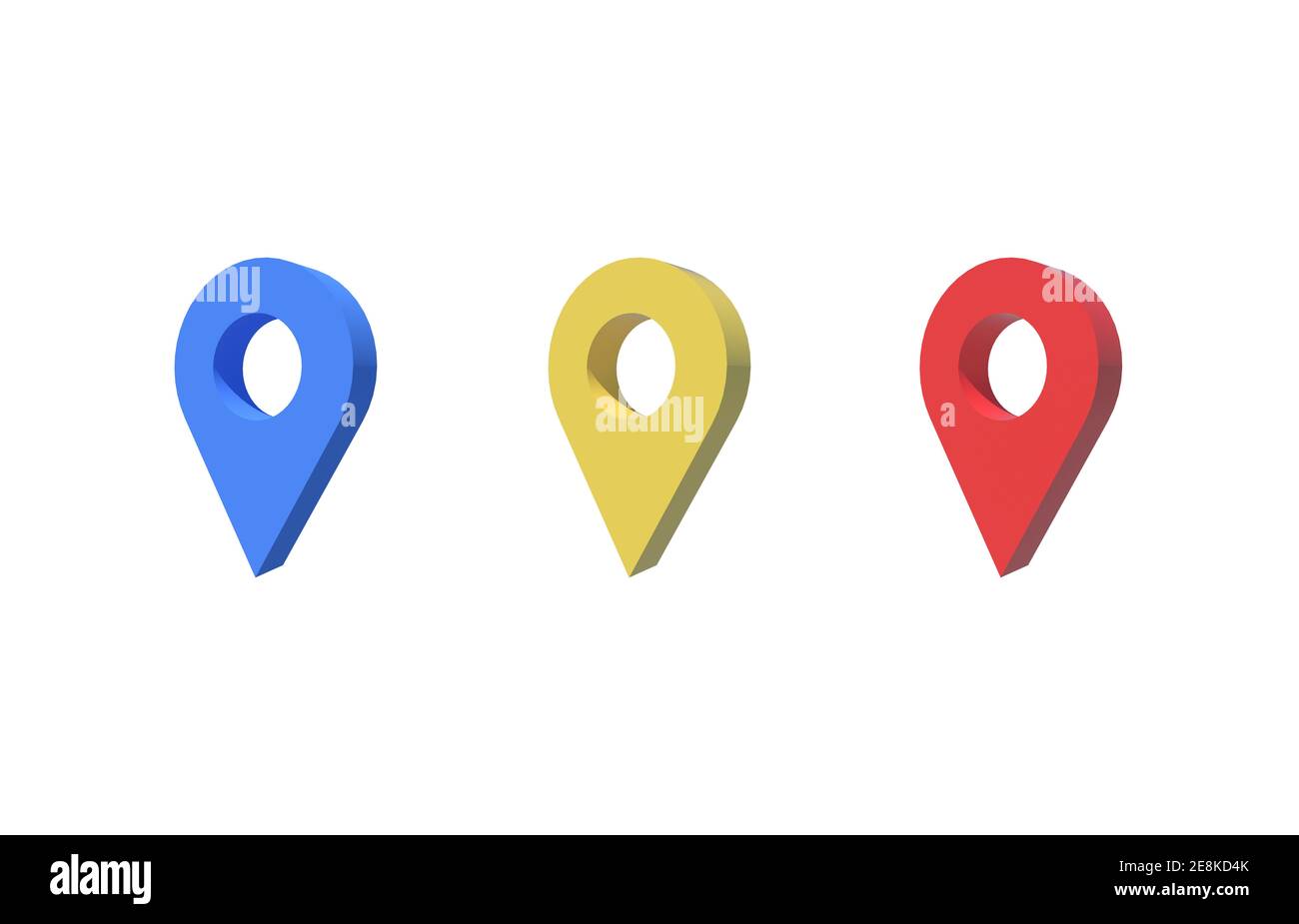 3D Illustration Blue Yellow and Red pin on your map on white background ...