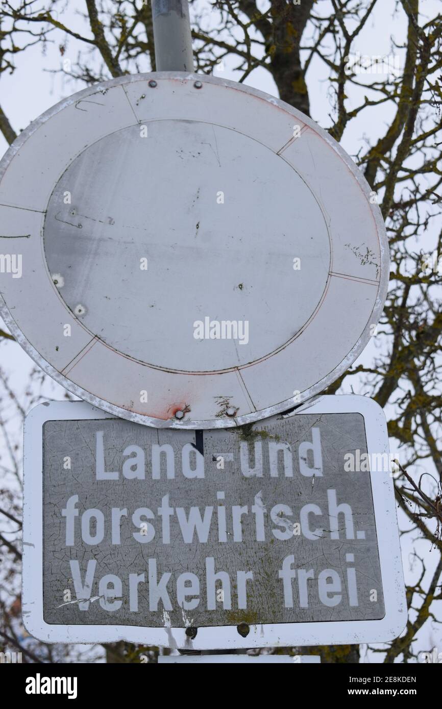 weathered traffic sign no entry except farm traffic Stock Photo - Alamy