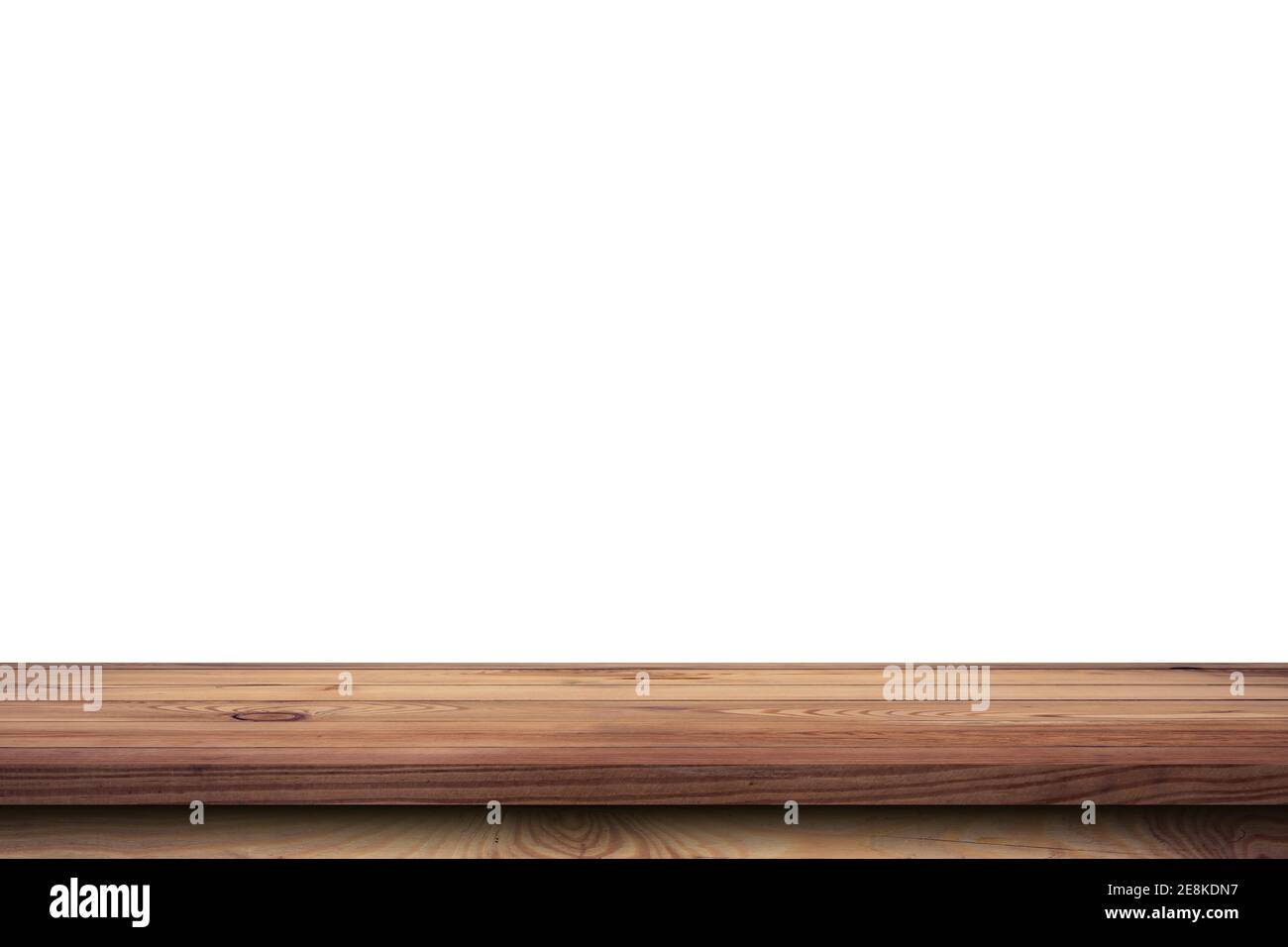Empty wood table on isolate white background and display montage with ...