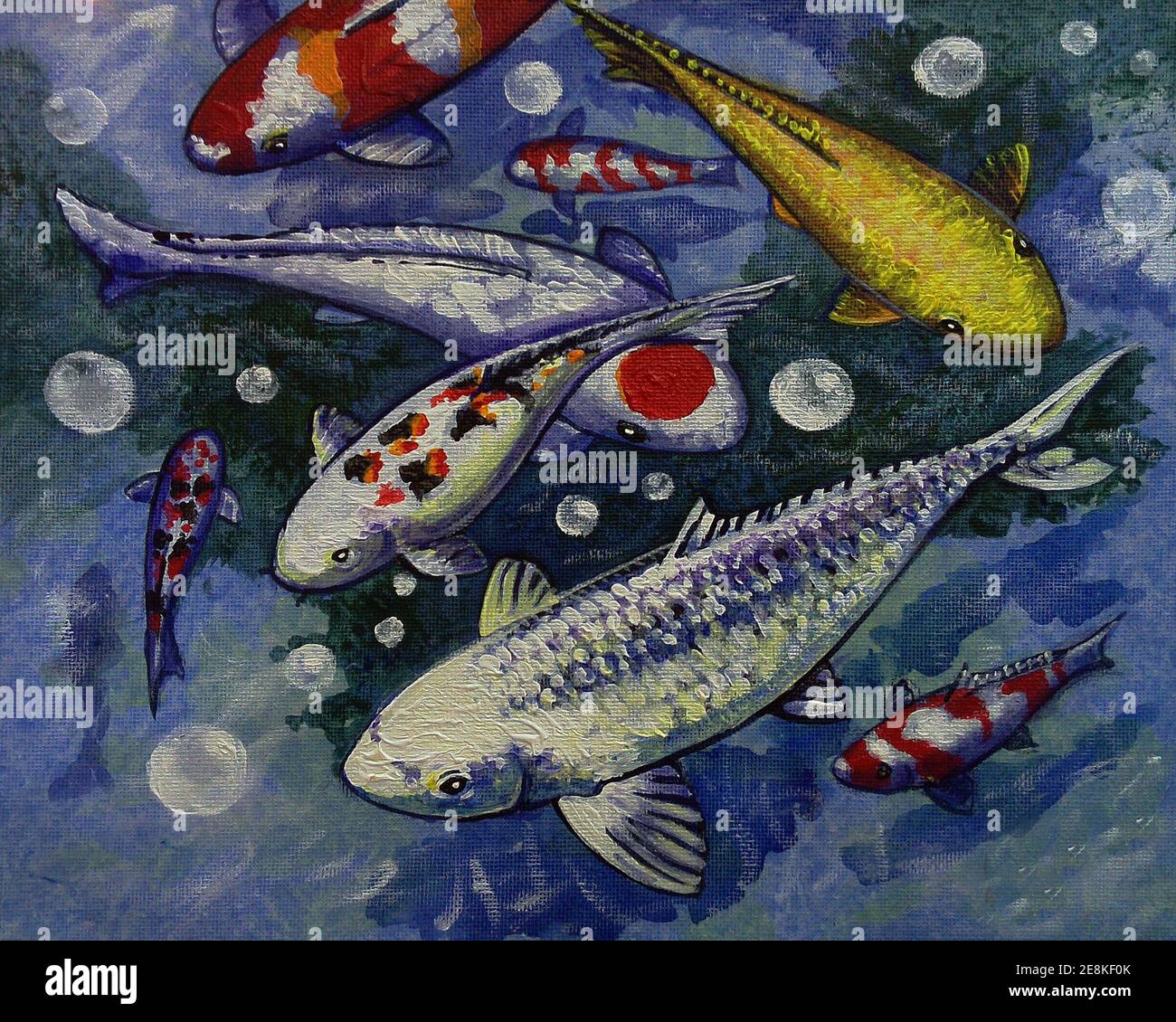 Oil painting of Fancy Carp fish pictures Auspiciousness at home , koi ...