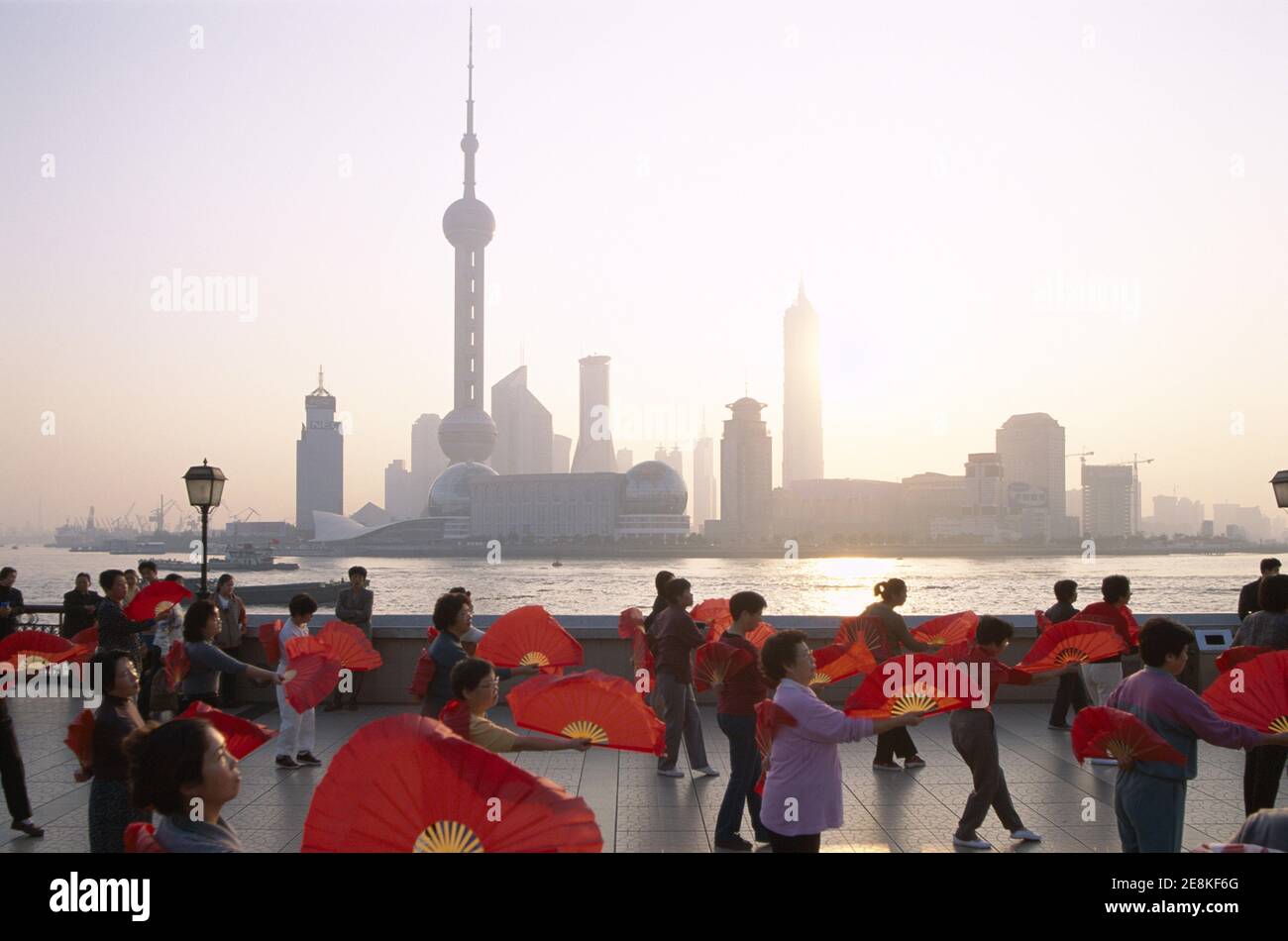 Asia China, Shanghai, The Bund, group of Chinese women dancing with ...