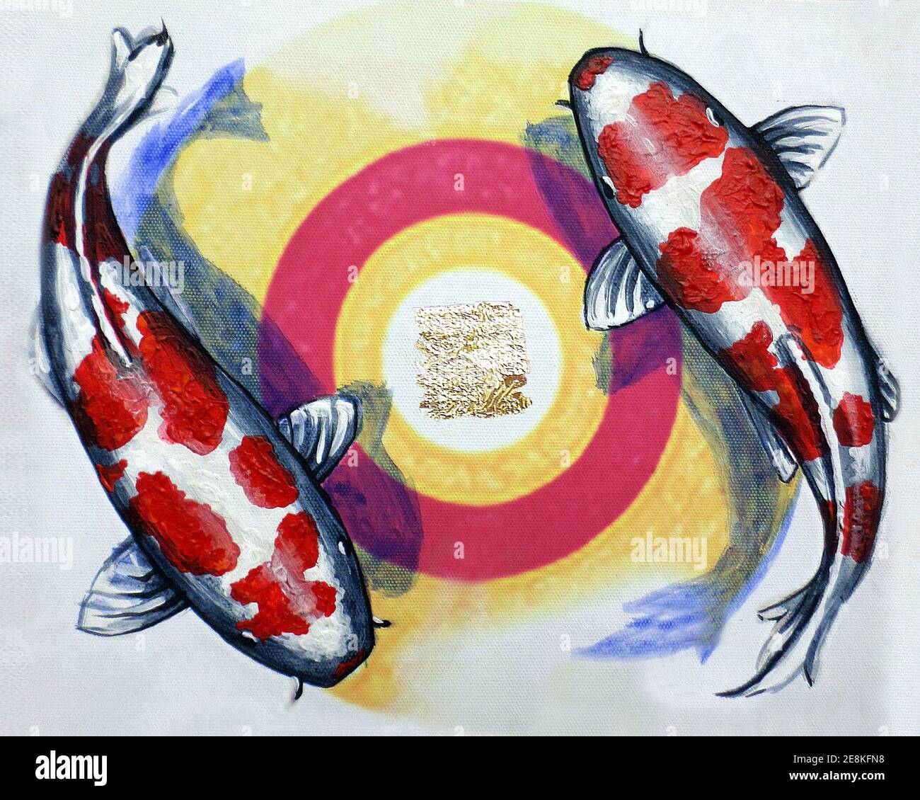 Oil painting of Fancy Carp fish pictures Auspiciousness at home Stock ...