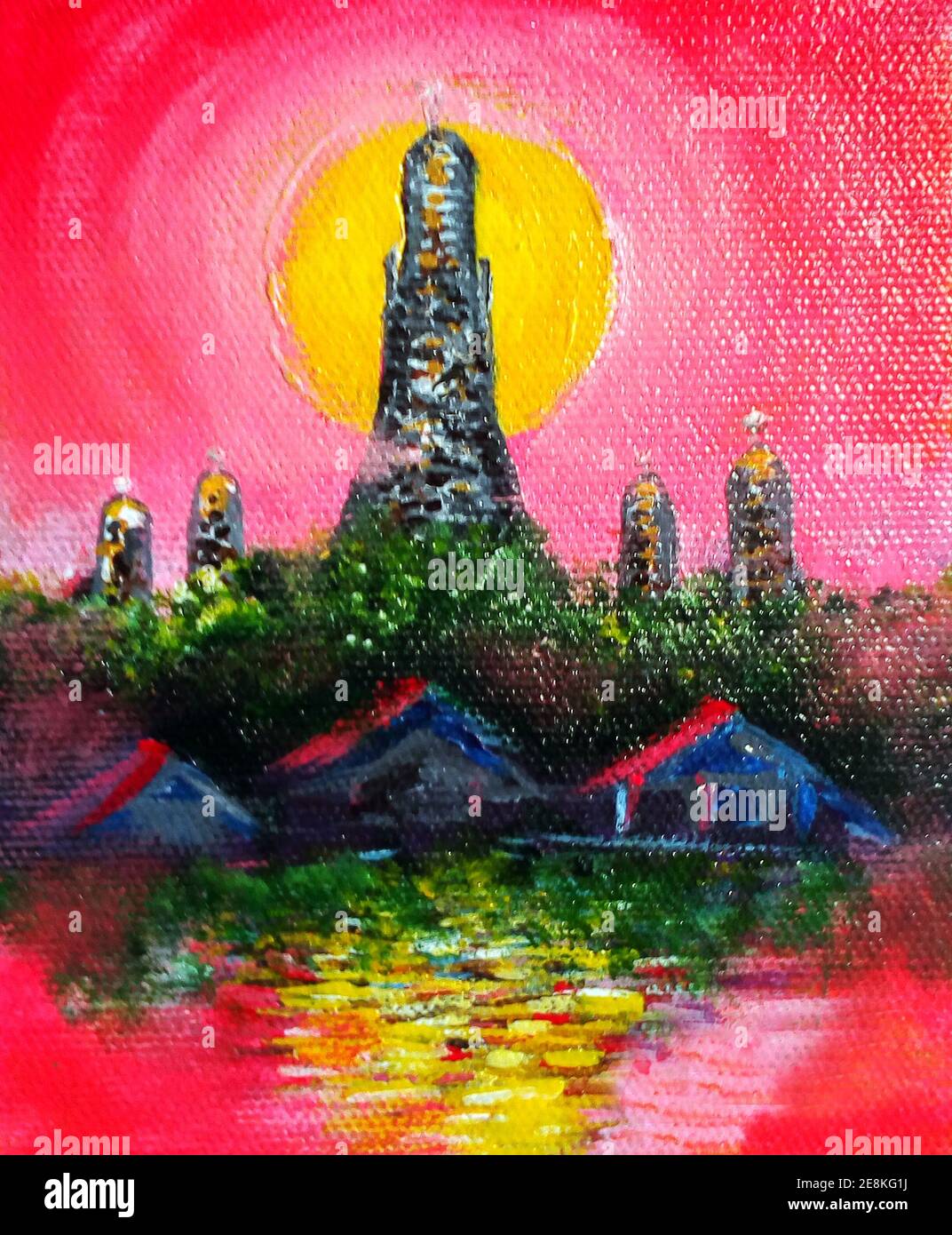 oil ,painting ,The shadow ,of the temple ,from Thailand , Wat arun ...