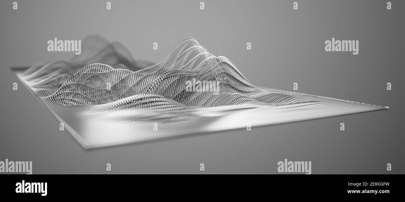 Floating 3d Wireframe Structure On A Plane Modern Abstract Virtual Grid Background Audio