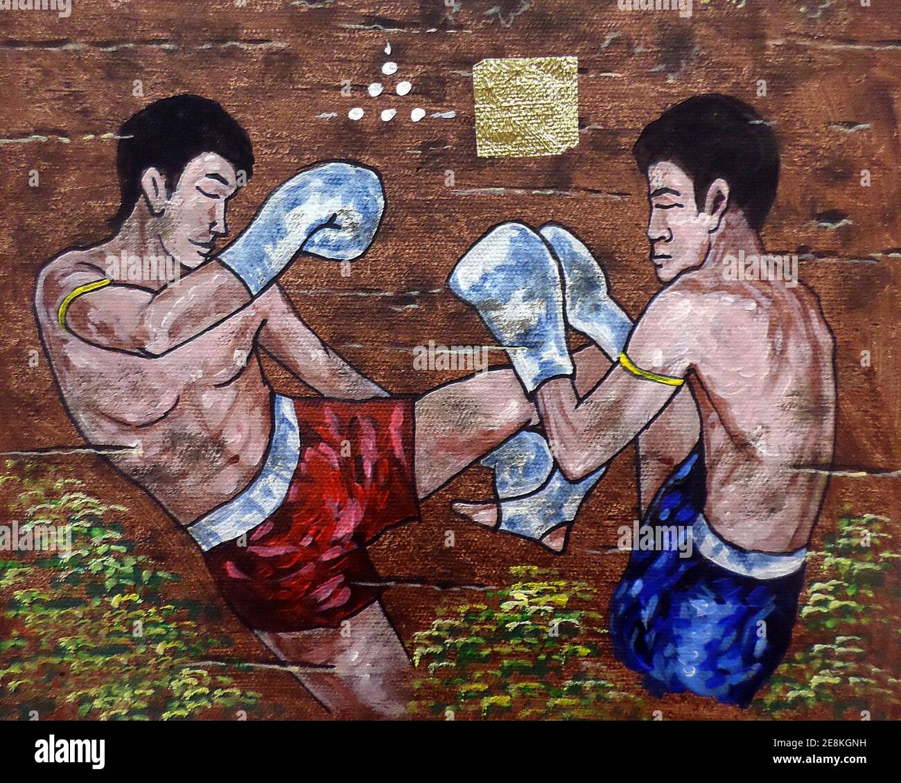 art painting oil color thai boxing muaythai kickboxing and background ...