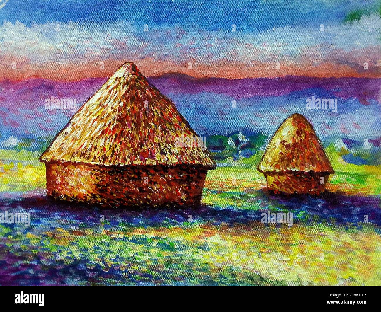 Art painting oil color stack, straw, Claude Monet , Grainstacks at the ...