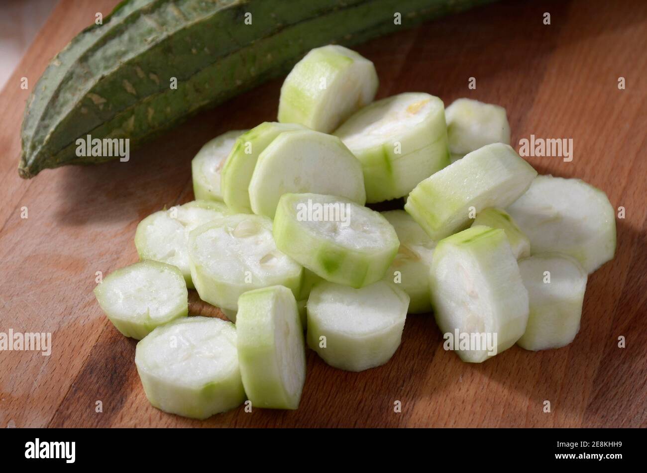 Vegetable know as Oyong, Gambas, Luffa Squash, Luffa acutangula. Lot of ...