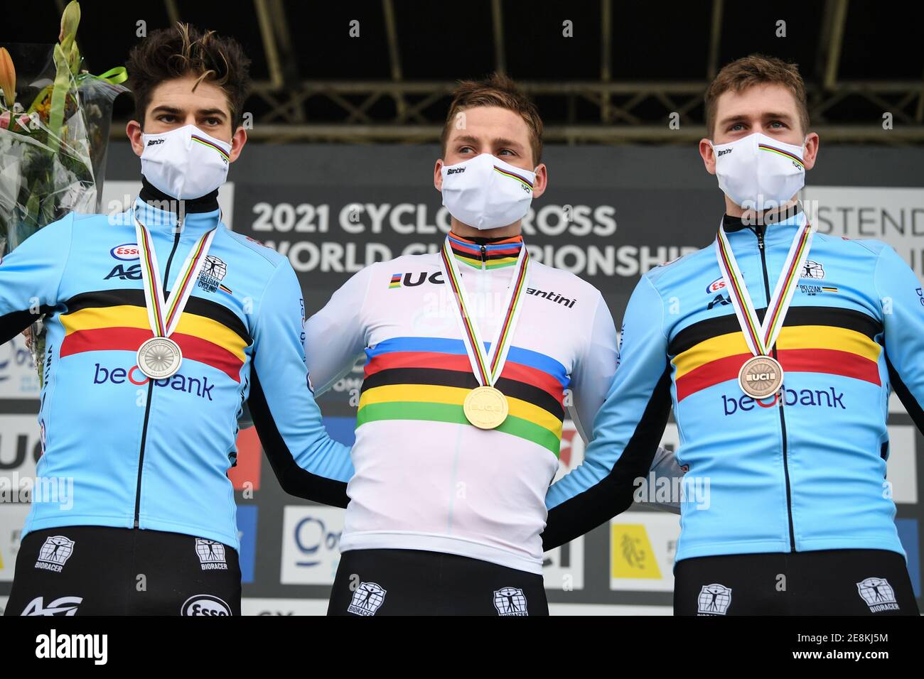 Silver madallist Belgian Wout Van Aert, gold medallist Dutch Mathieu ...