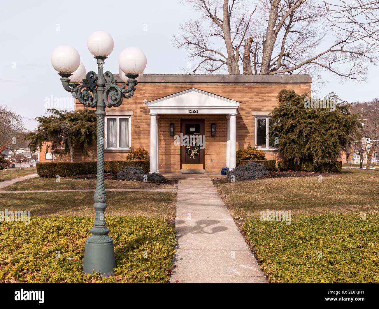 The office building at the Beaver Cemetery on a sunny winter day, the ...