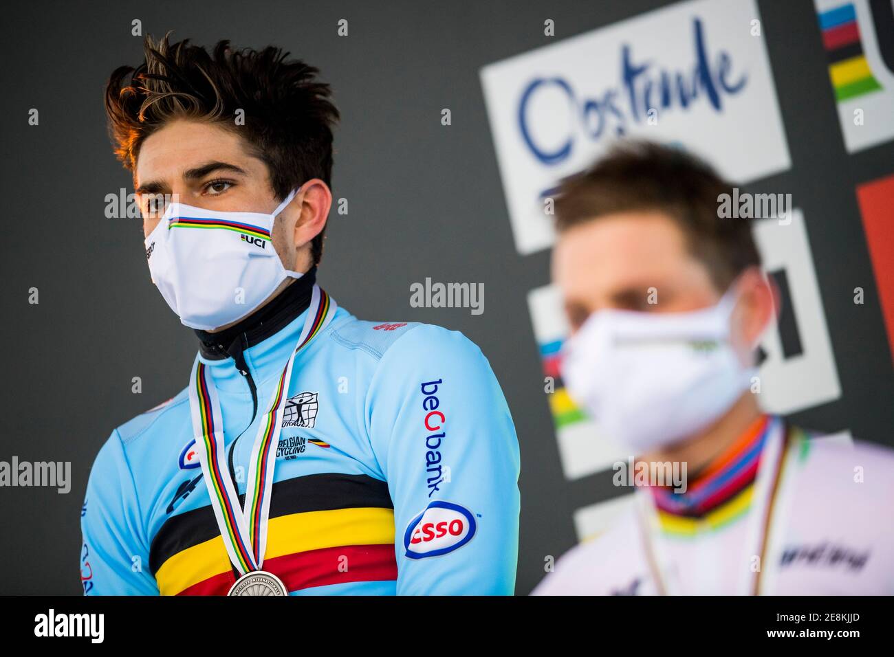 Silver madallist Belgian Wout Van Aert and gold medallist Dutch Mathieu ...