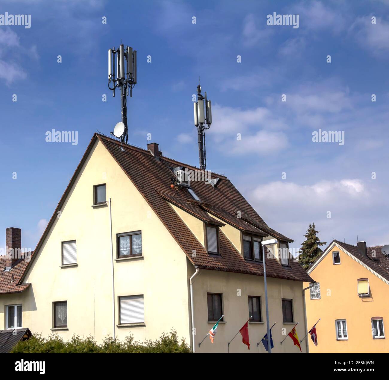 Schwabach, Germany, Telecommunication GSM (5G,4G) antennas on the roof ...