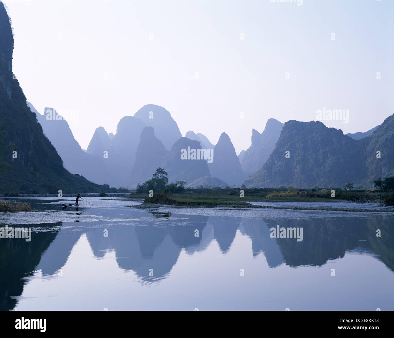 Asia, China, Guanxi, Guilin,The Li River and karst scenery near ...