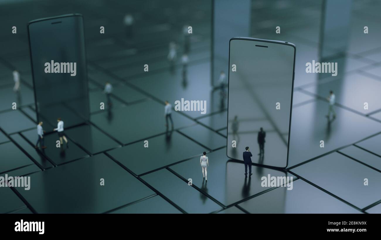 3d render. Mobile phone and varied people Stock Photo - Alamy