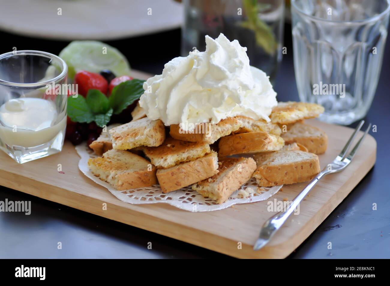 toast ,butter toast or toast with fruit and whipping cream Stock Photo ...