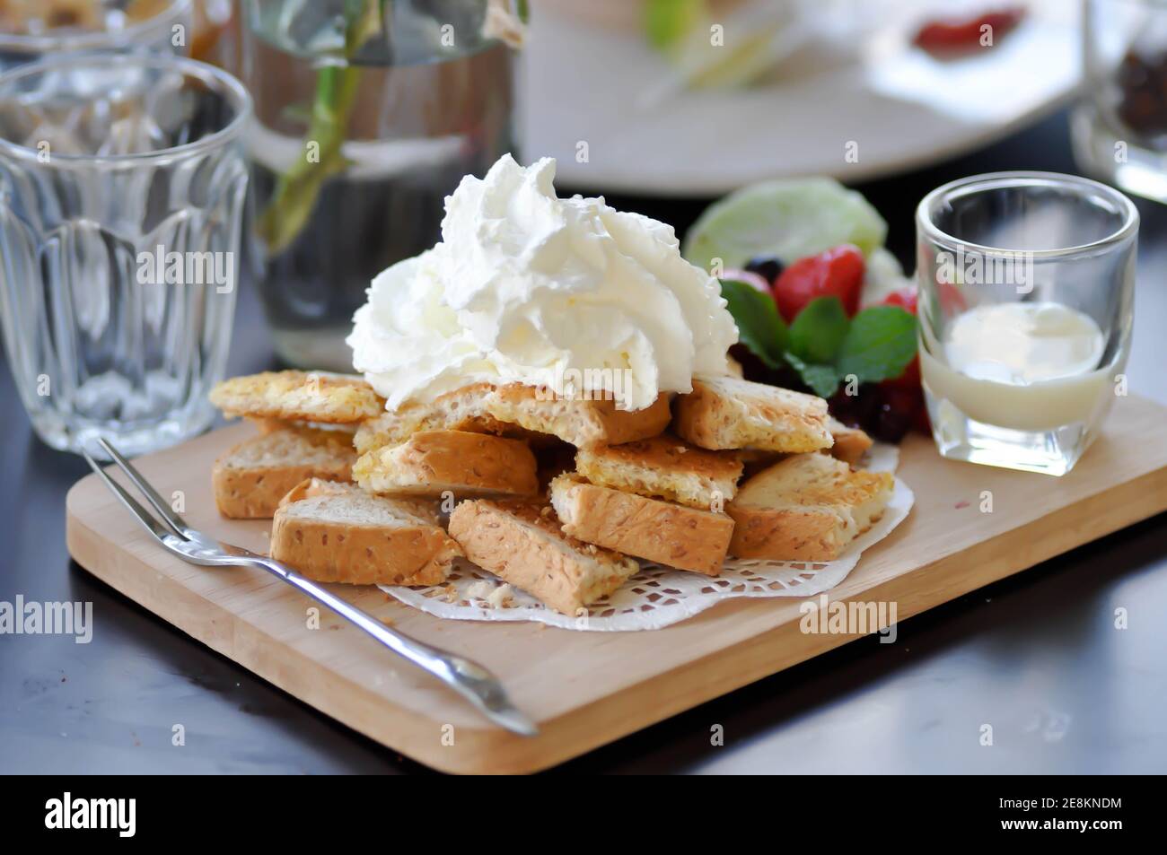 toast ,butter toast or toast with fruit and whipping cream Stock Photo ...
