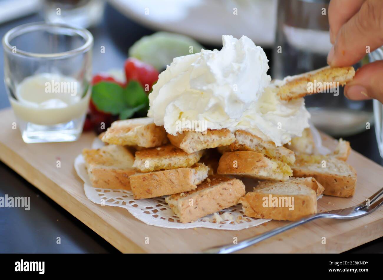 toast ,butter toast or toast with fruit and whipping cream Stock Photo ...