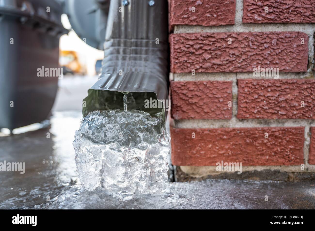 Potential damage to rain gutters from ice blockage Stock Photo - Alamy