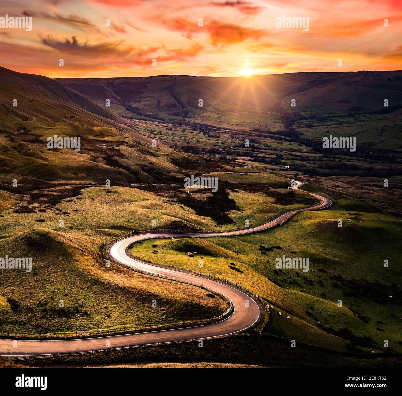 The Road out of Edale, snakes its way up to Mam Nic, in the Derbyshire ...