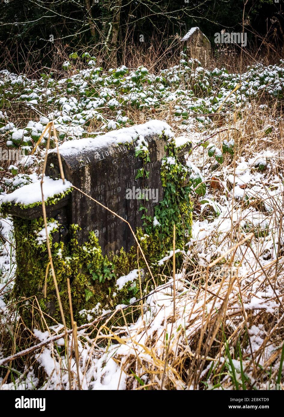 Snow covered gravestone in winter Stock Photo - Alamy
