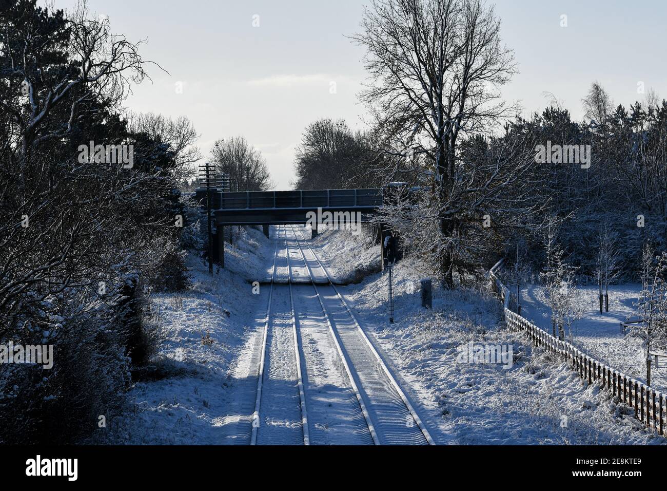 railway line covered in snow Stock Photo - Alamy