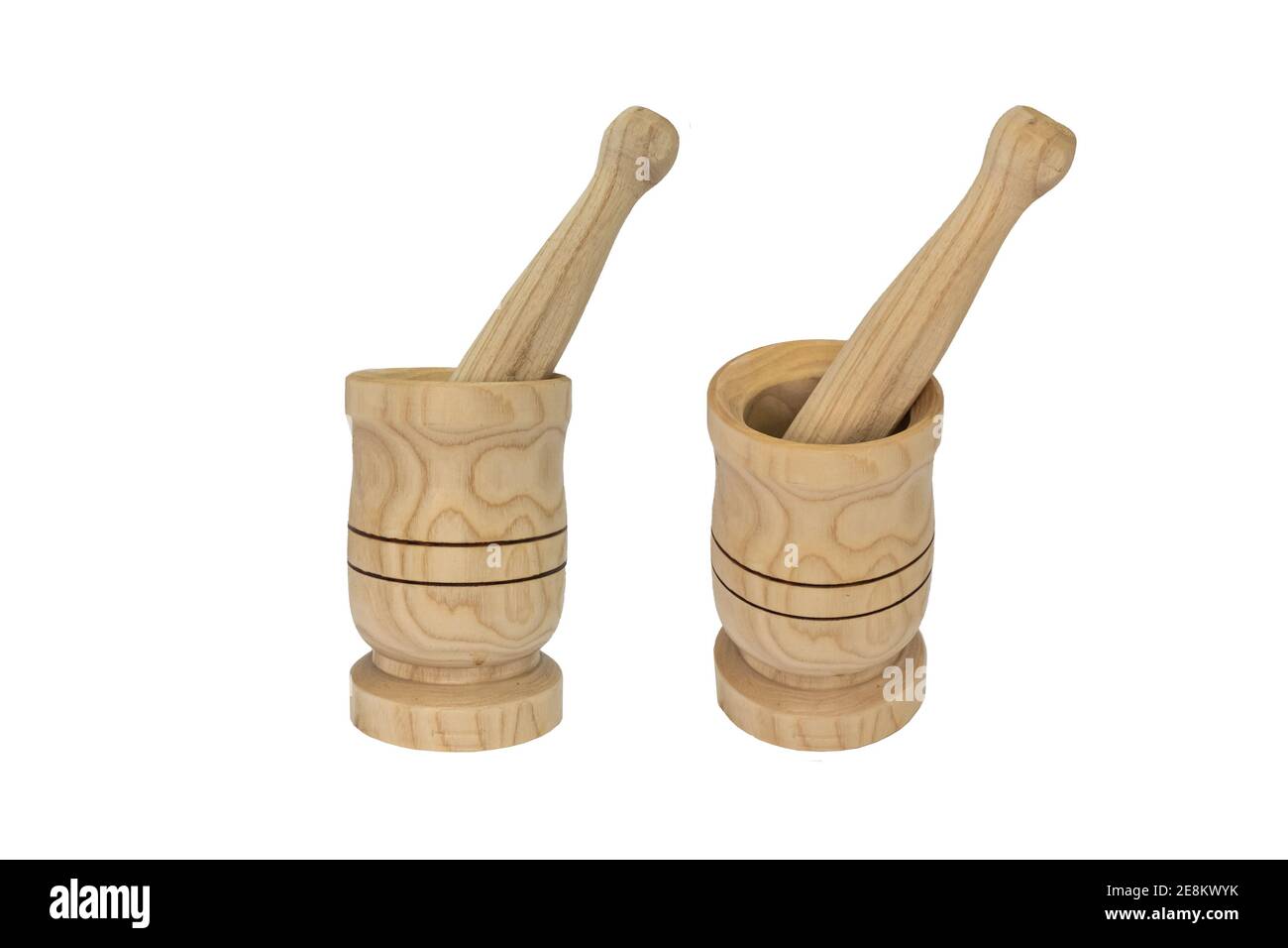 wooden mortar with pestle isolated on white background Stock Photo - Alamy