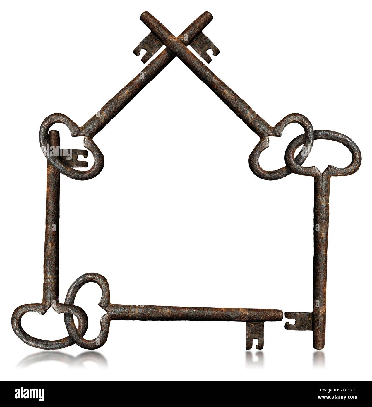 Five Old Keys Forming a House. Isolated on white background with ...