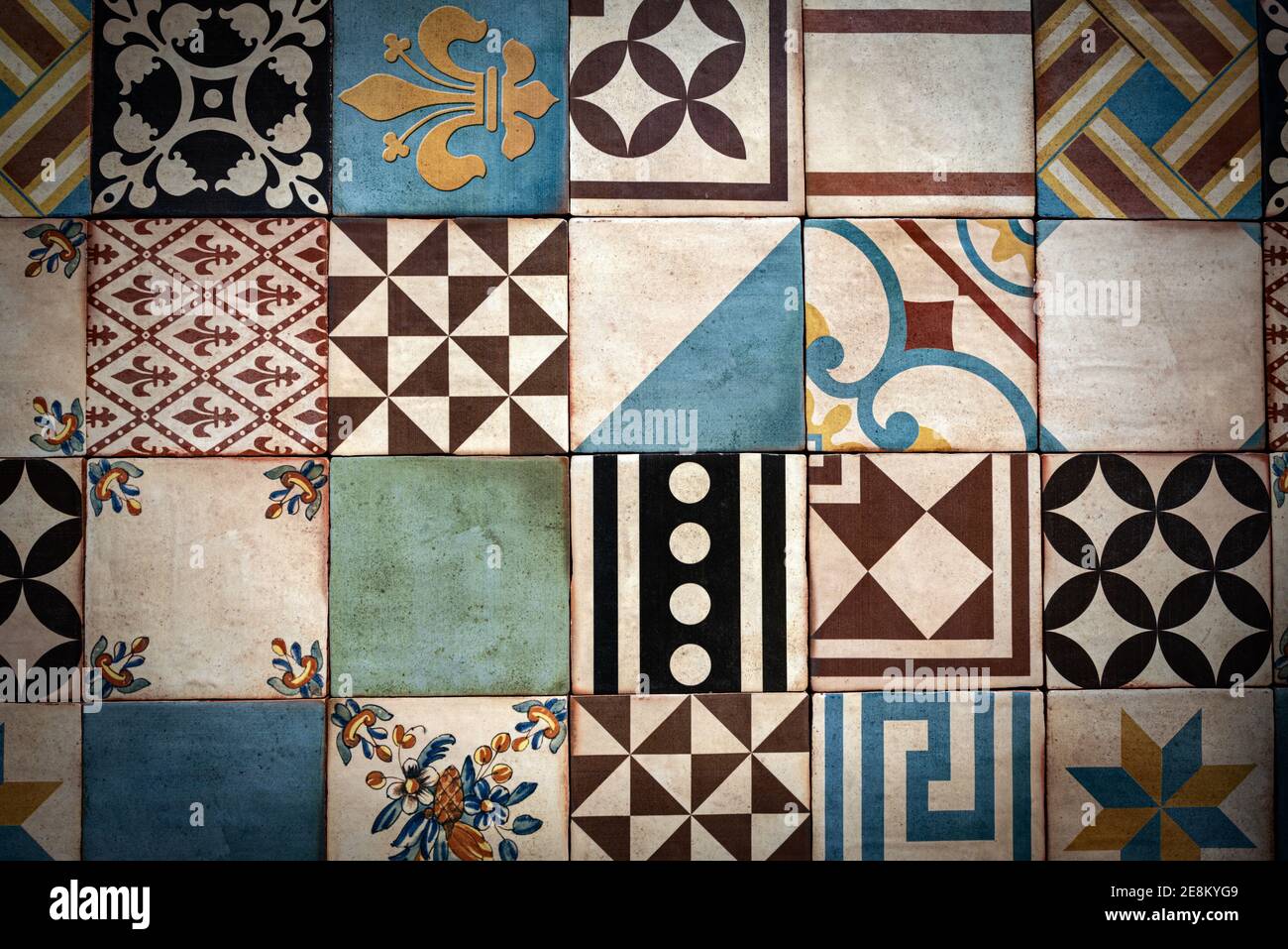 Closeup of a background with colorful ceramic tiles, Mediterranean ...
