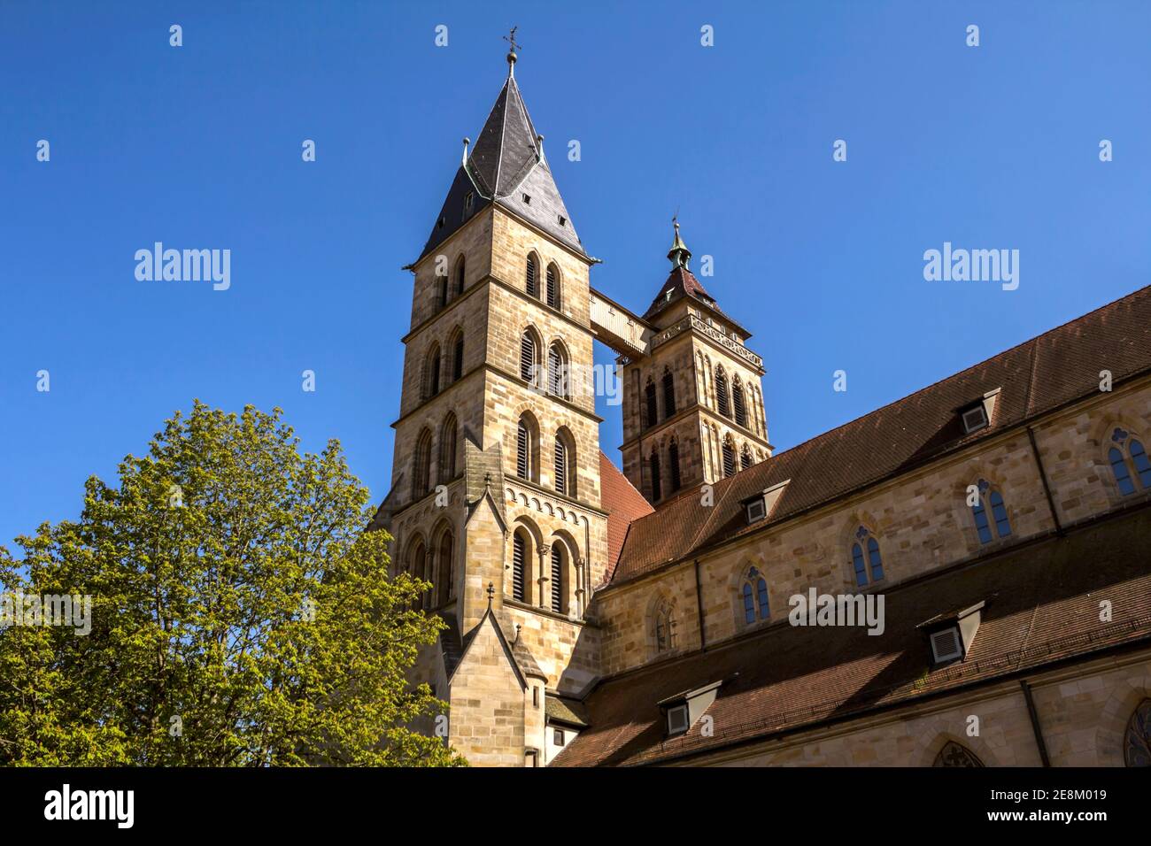 Stadtkirche St. Dionys church with tall steeples in Esslingen Stock ...