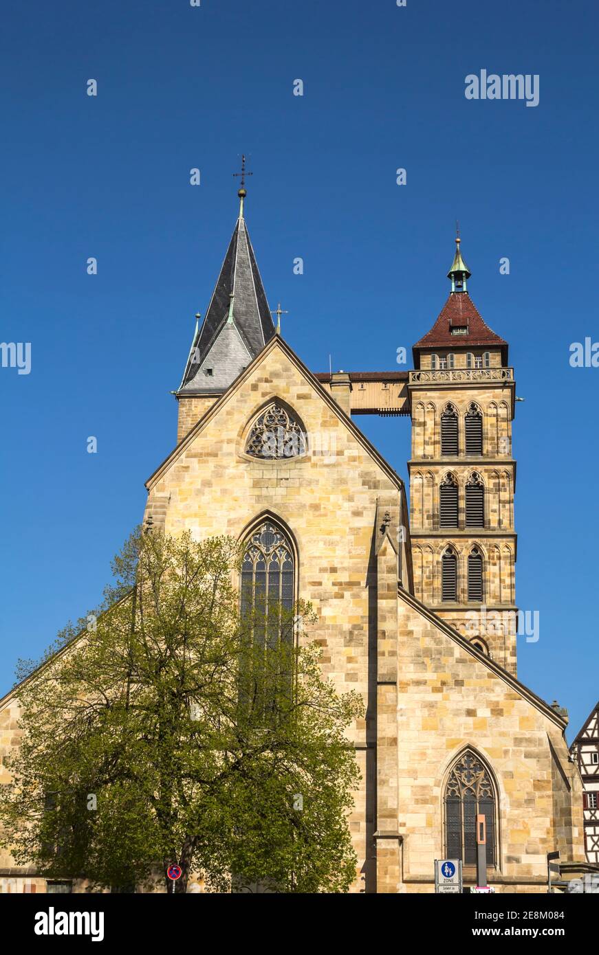 Stadtkirche St. Dionys church with tall steeples in Esslingen Stock ...