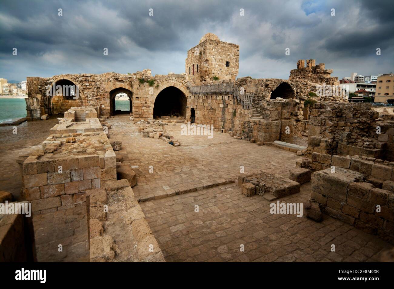 Old crusaders castle of 13th century into the sea in Saida with ...
