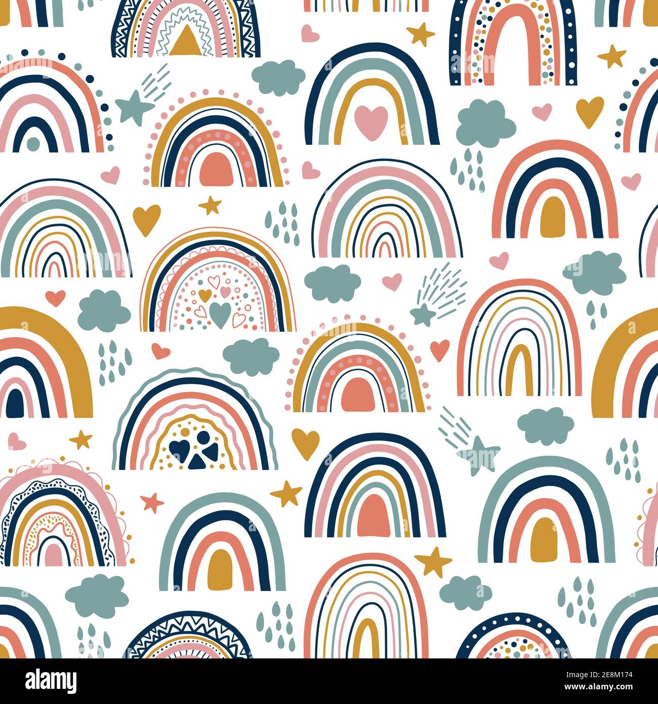 Nice baby neutral bohemian rainbows seamless pattern. Trend rainbows ...