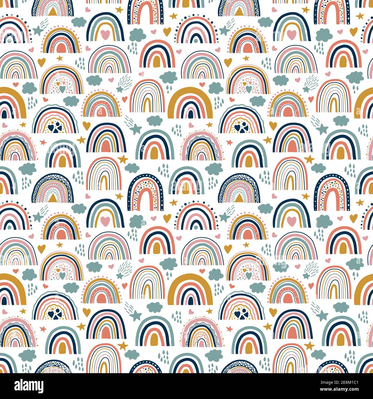 Nice baby neutral bohemian rainbows seamless pattern. Trend rainbows ...