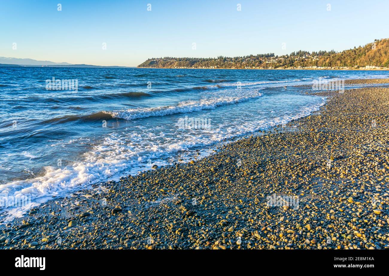 View of the water and point from Seahurst Beach in Burien, Washington ...