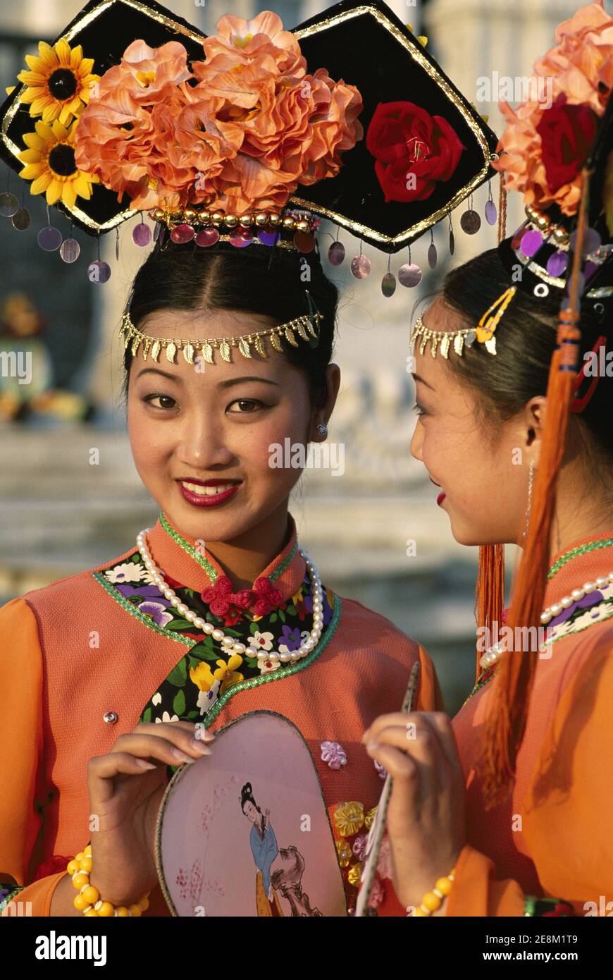 Asia, China, Beijing, Girls wearing traditional clothing Stock Photo ...